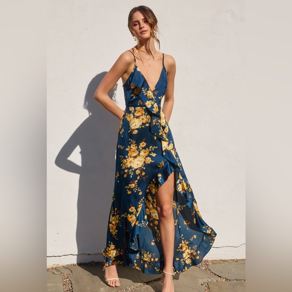 Dress Forum | Dresses | Dress Forum Asymmetrical V Neck Ruffle Floral ...